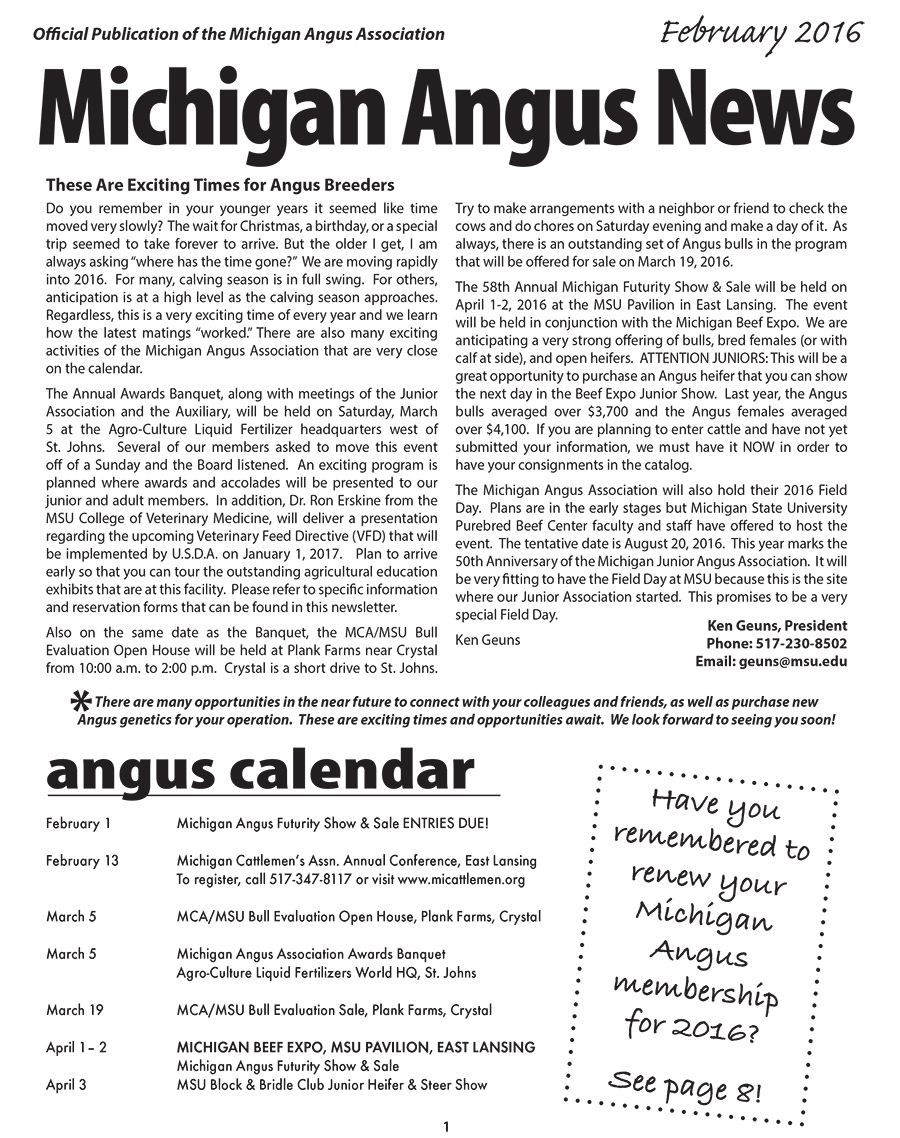 Michigan Angus News February 2016